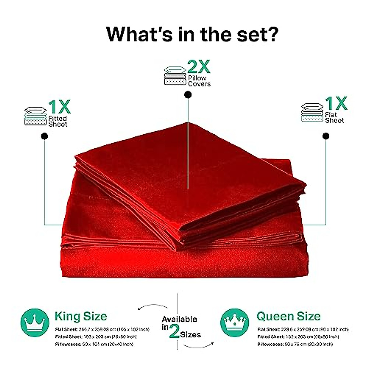 AL AHMEDANI LINEN Red Satin Sheets Queen - Luxurious 4-Piece Red Silk Bed Sheets - Silky Smooth, Deep-Pocket 1 Fitted Sheet, 1 Flat Sheet, 2 Pillowcases