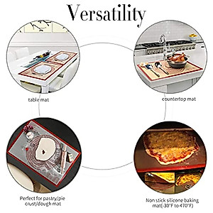 Non-slip Silicone Pastry Mat Extra Large with Measurements 36''By 24'' for Silicone Baking Mat, Counter Mat, Dough Rolling Mat,Oven Liner,Fondant/Pie Crust Mat（Red）