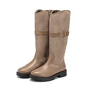DREAM PAIRS SDBO221K Girls Knee High Buckle Fashion Riding Boots Little Kid/Big Kid Khaki Size 2