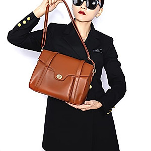 GripIt Brown Soft Leather Satchel Handbags and Medium Top-Handle Bag Purses for Women Designer Shoulder Bag with Multiple Compartments