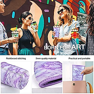 3 Pack Iced Coffee Cup Sleeve for Large Sized Cups, Reusable Neoprene Iced Coffee Cup Holder for Hot Cold Drinks, Compatible with Starbucks, Dunkin Donuts, and More（Purple Marble）