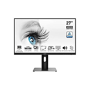 MSI Pro MP273QP, 27" Monitor, 2560 x 1440(QHD) IPS, 75Hz, TUV Certified Eyesight Protection, 1ms, Displayport, HDMI, Tilt, Swivel, Height, Pivot, Black