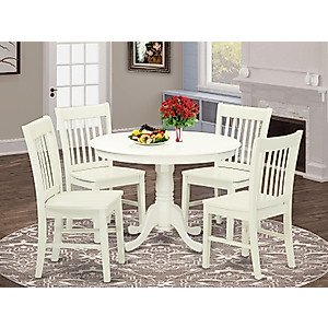 East West Furniture HLNO5-LWH-W 5 Piece Dining Table Set for 4 Includes a Round Kitchen Table with Pedestal and 4 Dinette Chairs, 42x42 Inch, Linen White