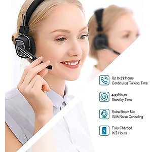 Trucker Bluetooth Headset Wireless with Noise canceling Microphone, On-Ear Wireless Headphones with Mic for iOS & Android Mobile Phone, Skype, Truck Driver,Call Center,Voip