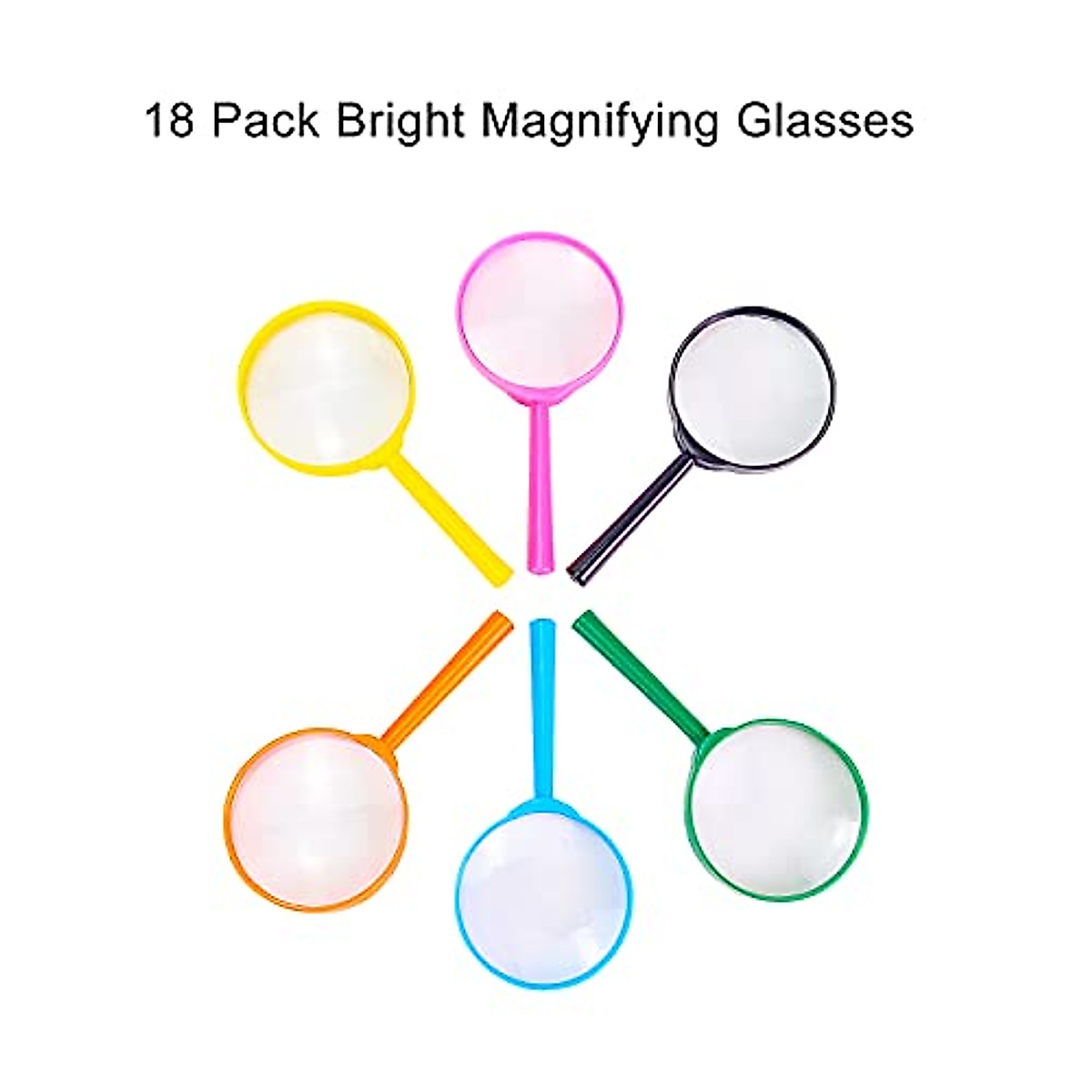 Magnifying Glass Kids Plastic Magnifier 18 Pack Hand Lens Mini Handheld Magnifying Lenses for Children Science Class Outdoor Observation Party Fun Tool IRCHLYN
