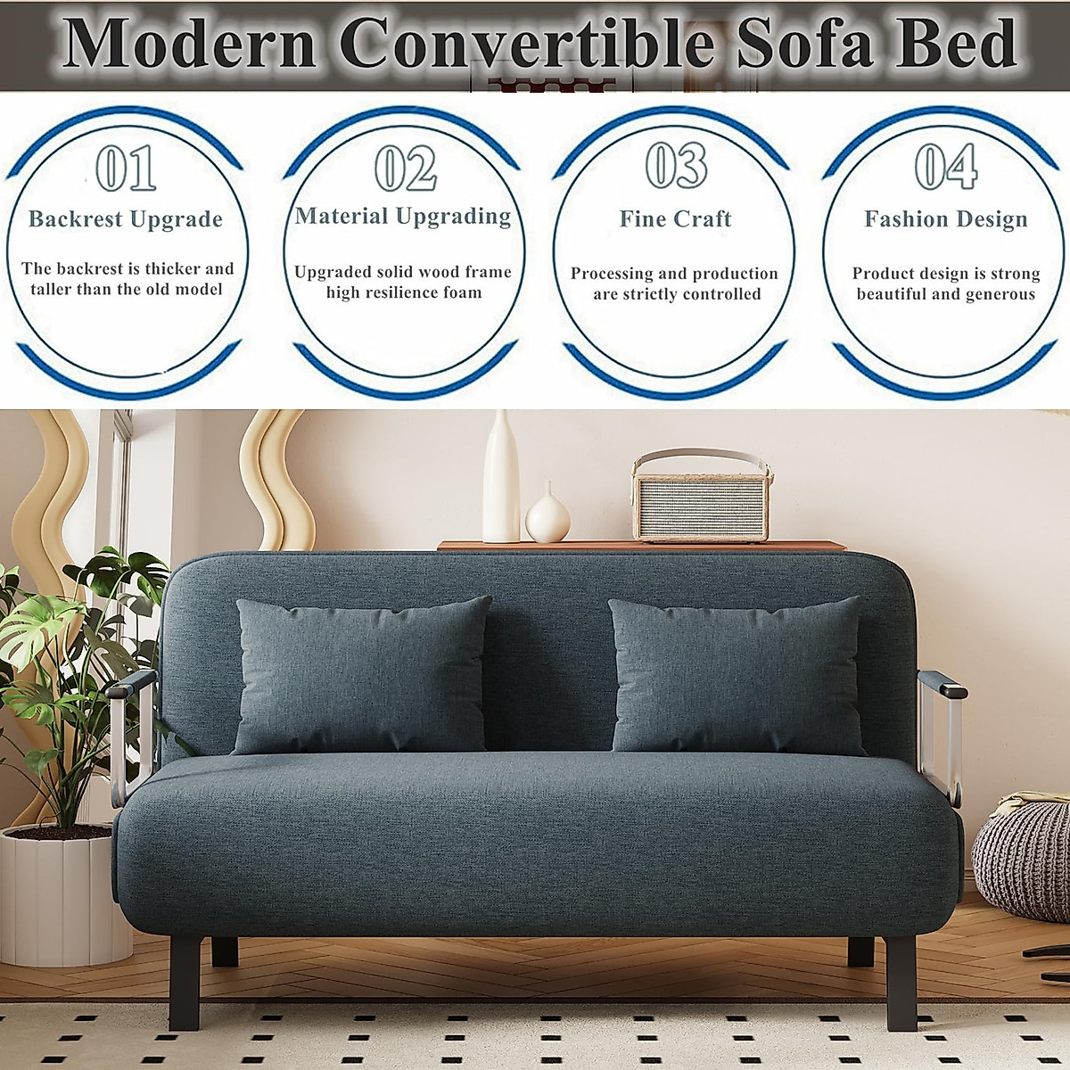 Gagawin Foldable Sleeper Sofa Bed, 3 in 1 Convertible Sofa Bed with 6-Position Adjustable Backrest, Multi-Functional Velvet Tri-Fold Sofa Bed Couch for Home Office, Twin Size, Gray