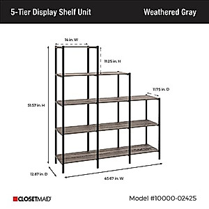 ClosetMaid Ladder Step Bookcase, 5 Tier, 7 Shelves, Display Shelf for Living Room or Office, Industrial Black Metal and Wood, Weathered Gray