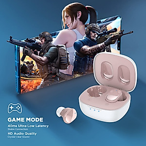 HTC True Wireless Earbuds 7 Bluetooth 5.3, Stereo Earphones 10mm Driver with Deep Bass, 40ms Ultra Low Latency for Gaming, Running - 22H Playtime/Touch Control/Game Modes/Built-in Mic - Pink