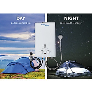 Flame King Portable Tankless Water Heater Propane Gas 10L 2.64 GPM at 68,000 BTU, Outdoor Instant Hot Water Shower for RV, Camping, Farm, Cabins