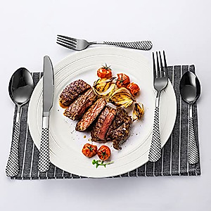 CREATIVE HOBBIES 20-Piece Silverware Set For 5,Checkered Pattern Mirror Finish Smooth Stainless Steel Fork Spoon Set Silverware Flatware Cutlery Set Include Knife/Fork/Spoon,D