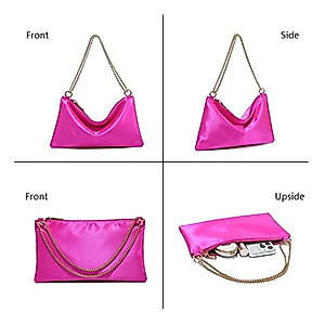 PHUMEE Satin Chain Strap Glossy Mini Clutch Square Purse for Women Hobo Bag Solid Shoulder Handbags