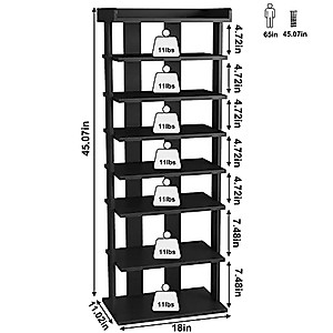 HOMEFORT 7-Tier Wood Shoe Rack, Double Rows, Black, 18" W x 11" D x 45" H
