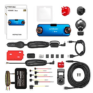 UltraDash Z3+ & R1 & HW1-B Standard ver - Front, Telephoto and Rear 3-Channel 2K Dash Cam with 64GB SD Card + Advanced Low-Voltage Power Protection and Timer Hardwire Kit Bundle, for Commute Drivers