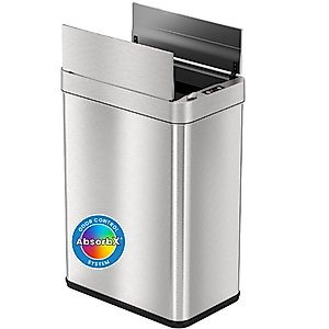 iTouchless 13 Gallon Wings-Open Sensor Trash Can with AbsorbX Odor Filter and Pet-Proof Lid, Stainless Steel, Automatic Touchless Garbage Prevents Dogs & Cats Getting in Kitchen-Waste-Bins