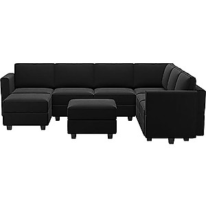 Belffin Modular Sectional Sofa with Storage Seat Oversized U Shaped Couch with Reversible Chaise Sofa Set with Ottoman Velvet Black