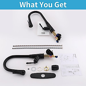 FOUTLQ Black Kitchen Faucets with Pull Down Sprayer Single Handle, Kitchen Sink Faucet 4-Function with Supply Hose, Single Hole Modern Kitchen Faucets