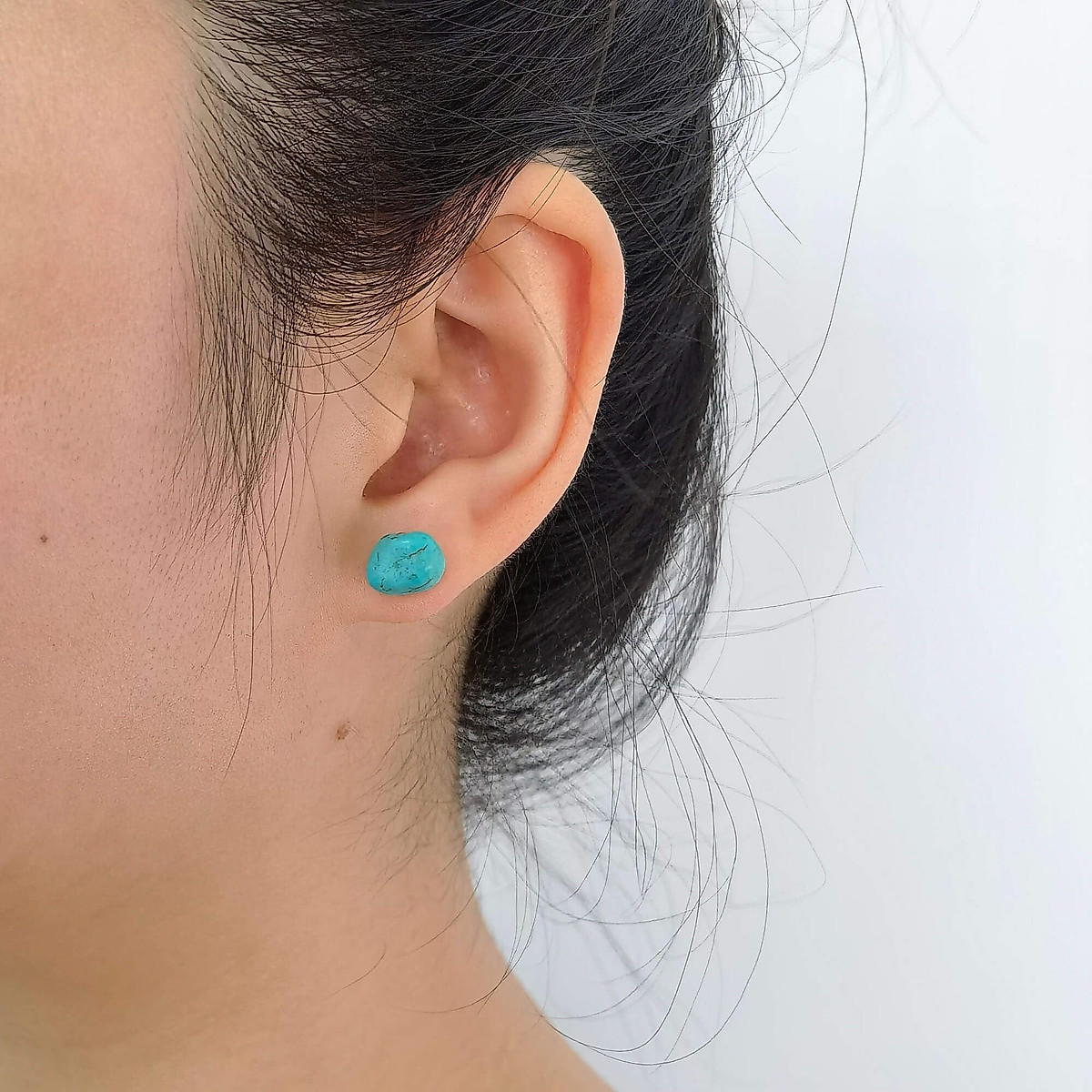 Turquoise Stud Earrings for Women, Tibetan Tiny Blue Raw Gemstone Earrings with Stainless Steel Stud for Friends, Boho Western Turquoise Jewelry Hypoallergenic Earrings for Women Sensitive Ears