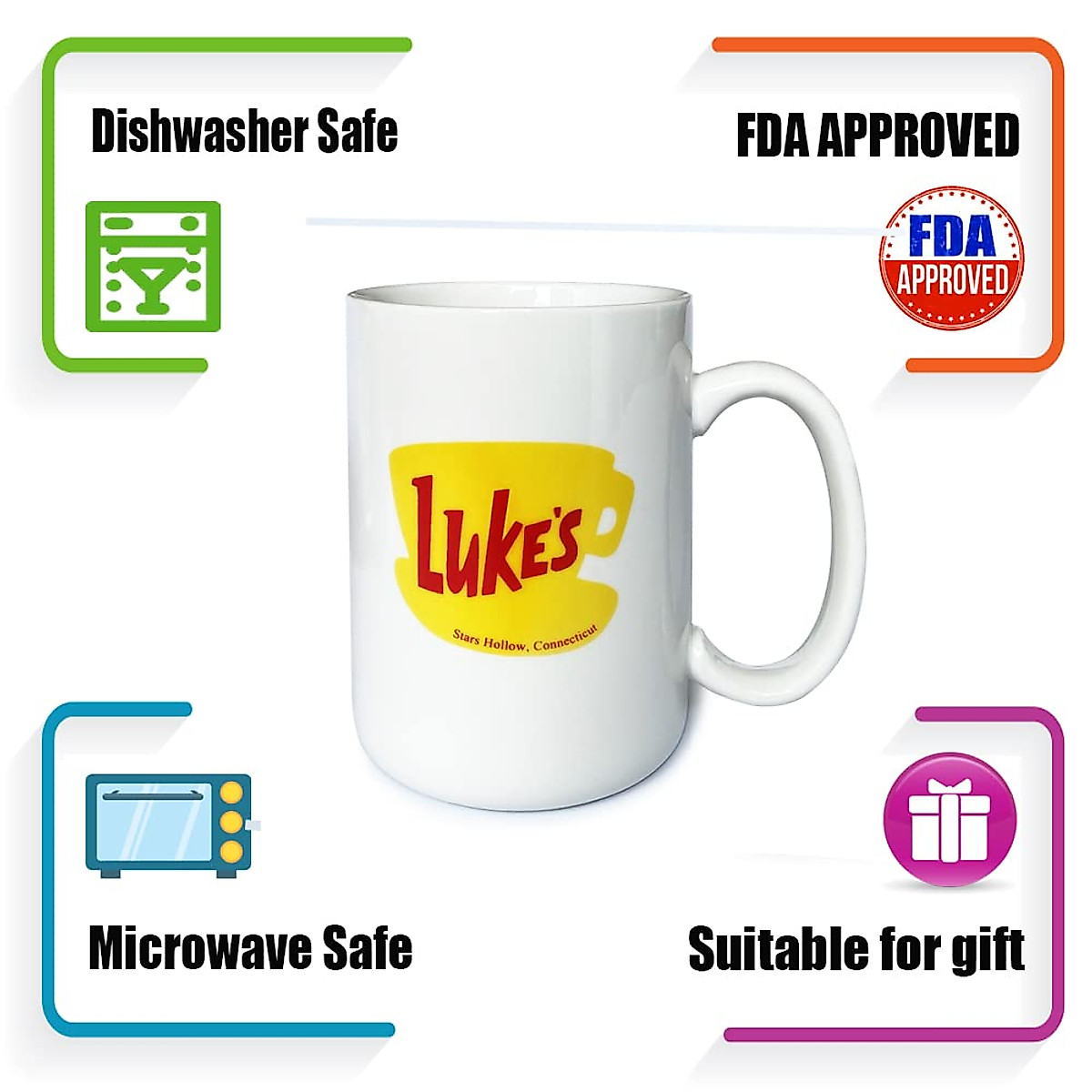 Luke's Diner Coffee Mug Ceramic Mugs Tea Cup Fun Novelty Gift 15 oz (Gilmore Girls Mug)
