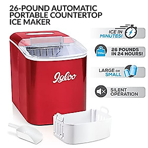 Igloo ICEB26RR Automatic Portable Electric Countertop Ice Maker Machine, 26 Pounds in 24 Hours, 9 Ice Cubes Ready in 7 minutes, With Ice Scoop and Basket, Perfect for Water Bottles, Mixed Drinks