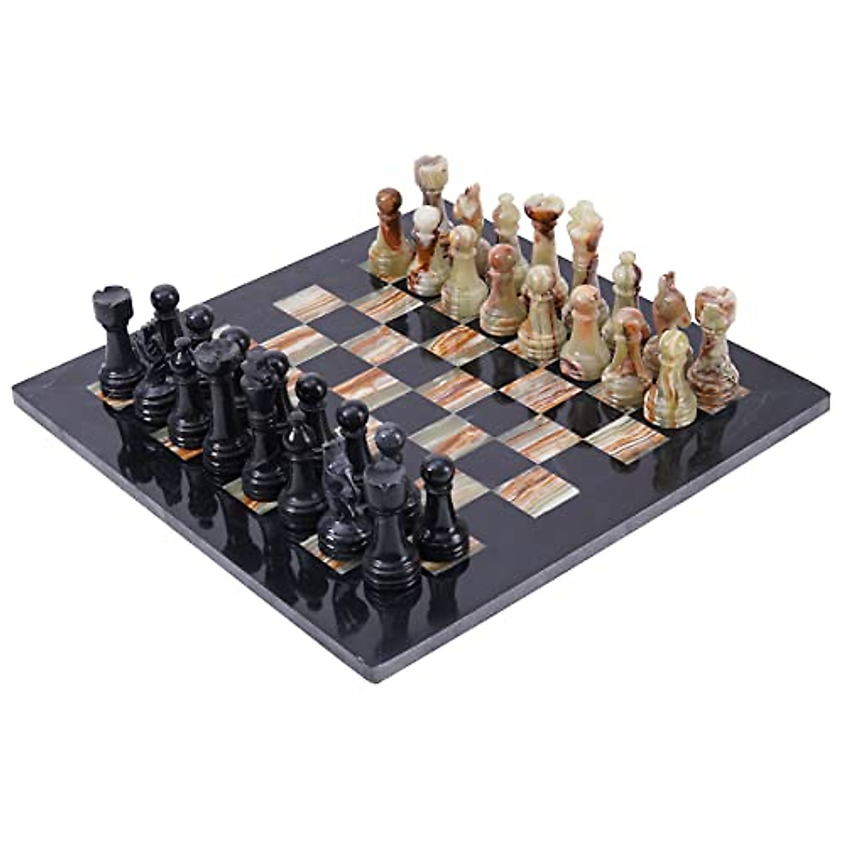 Radicaln Marble Chess Set 15 Inches Black & Multi Green Handmade Chess Game - 1 Chess Board & 32 Chess Pieces - 2 Player Chess Sets for Adults - Board Game