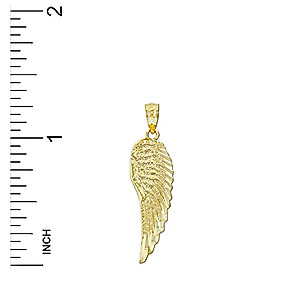 Gold Diamond-cut Angel Wing Charm - 10 Karat Solid Gold - Angel Wing Pendant - Angel Wing Jewelry (Large)