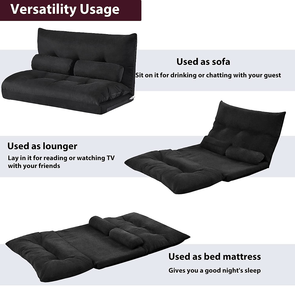 Harper & Bright Designs Lazy Sofa Adjustable Folding Futon Sofa Video Gaming Sofa with Two Pillows