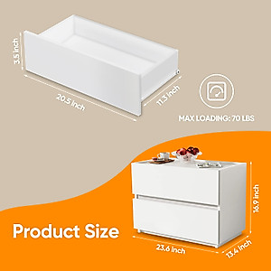 furtble Stackable 2 Drawer Dresser, Small Dressers for Closet, Wood Storage Cabinet for Hallway Bedroom Entryway, Nightstand Sofa Beside Table Drawer Chest, 23.6 in, White