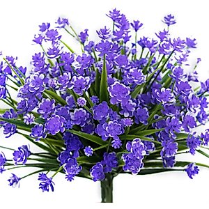 Artificial Flower Greenery Plants for Home Kitchen Dining Room Hanging Planter Garden,4 Bundles (8PCS, Purple)