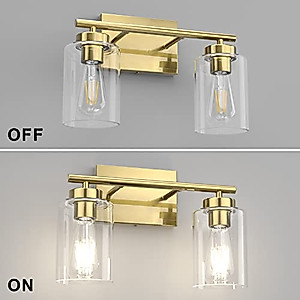 Bathroom Light Fixtures,Brushed Brass Vanity Light, Gold Wall Sconces Lighting, Modern Bath Wall Mounted Lights with Glass Shade, Gold Wall Sconce for Living Room, Bedroom, Hallway(Exclude Bulb)