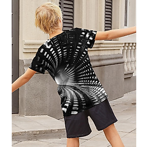 uideazone Kids 3D Print Graphic T Shirts Short Sleeve Size 10-12 T-Shirt Novelty Optical Illusion Shirt Pullover Tees Shirt for Teen Boy Girls 9-12 Years