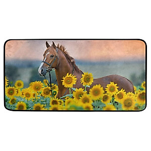 Sunflower Horse Absorbent Kitchen Mat Rugs Non-Slip 39x20 Inch Stallion Doormat Runner Rectangle Soft Floor Mat for Parlor Bathroom Home Decor