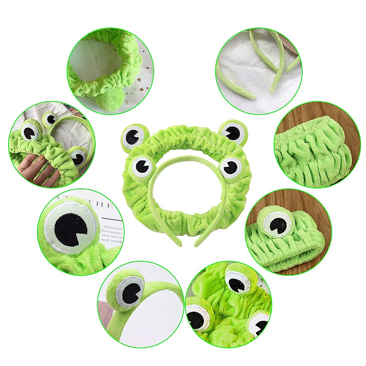 ikasus Frog Head Wrap and Hair Band Green Frog Headband Women Facial Makeup Headband Elastic Stretchy Head Band for Face Washing Shower Sports Yoga Beauty Skincare Hair Accessories Style 1