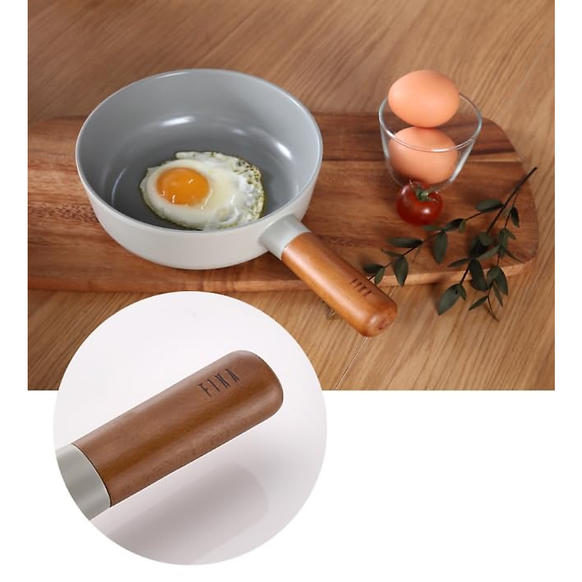 Neoflam FIKA Kitchen Nonstick 7-Inch Mini Wok with Wood Handle, Ceramic Non Stick Skillet, Induction Compatible Stir Fry Pan, Egg Omelet Pan, Gray Color, Made in Korea (18cm Petit Wok)