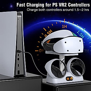 Dobe PSVR 2 Charging Station for PSVR2 Controller, PS5 VR2 Charging Station with VR Headset Display Stand, PSVR2 Charging Dock with Led Indicator, Type-C Cable & 2 Magnetic Charger Clasps