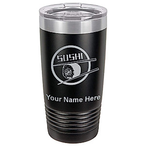 LaserGram 20oz Vacuum Insulated Tumbler Mug, Sushi, Personalized Engraving Included (Black)