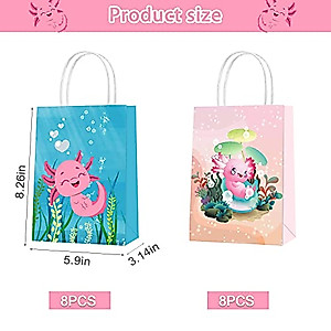 16 Pcs Axolotl Party Paper Gift Bags, 2 Styles Party Favor Bags with Handles for Cute Axolotl Fans Birthday Party Decorations, Goody Bags Candy Gift Bags