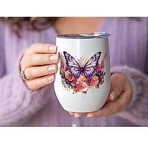 Tea and Honey Gift Set: Tea Gift Basket with 18 Tea Bags, Sugar, and Honey Jar, Tea Gift Set with Tumbler, Variety Tea Sampler for Women and Men Tea Lovers, Get Well Soon, Sympathy & Self Care Package (Butterfly)