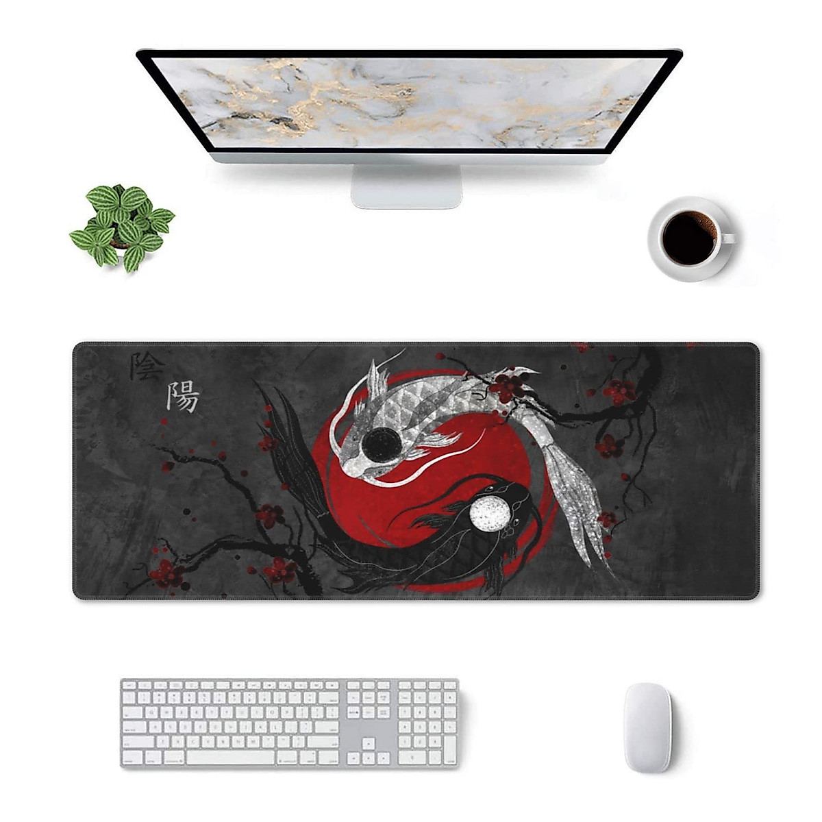 Browrrsson Japanese Art Mouusepad Japanese Art Koi Fish Gaming Mouse Pad Extended Stitched Edges Mousepad,Large Mouse Mat Desk Pad Personalized The Office Mouse Pad 31.5 X 11.8 Inch