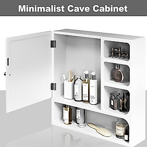 ARTPOWER 24" Bathroom Medicine Cabinet with Mirror, Wall Bathroom Storage Cabinet with Mirror Door and 4 Open Shelves, Geometric Mirrored Bathroom Wall Cabinet