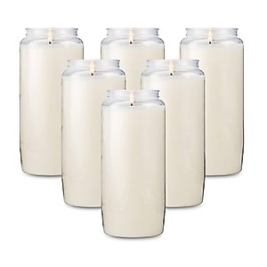 Tribello 6 Day Candles, 6 Pack | 6” White Pillar Candles for Memorial, Religious Ceremony, Party Decor, Emergency Survival | Unscented Slow Burning 100% Vegetable Wax in Plastic Jar Container