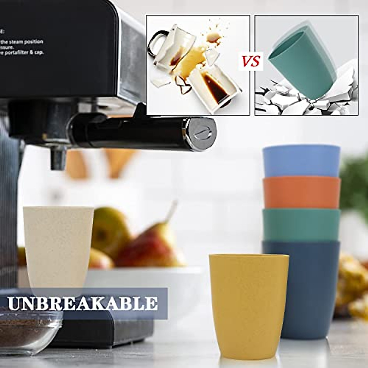 Homienly Wheat Straw Cups Plastic Cups Unbreakable Drinking Cup Reusable Dishwasher Safe Water Glasses (12 OZ)