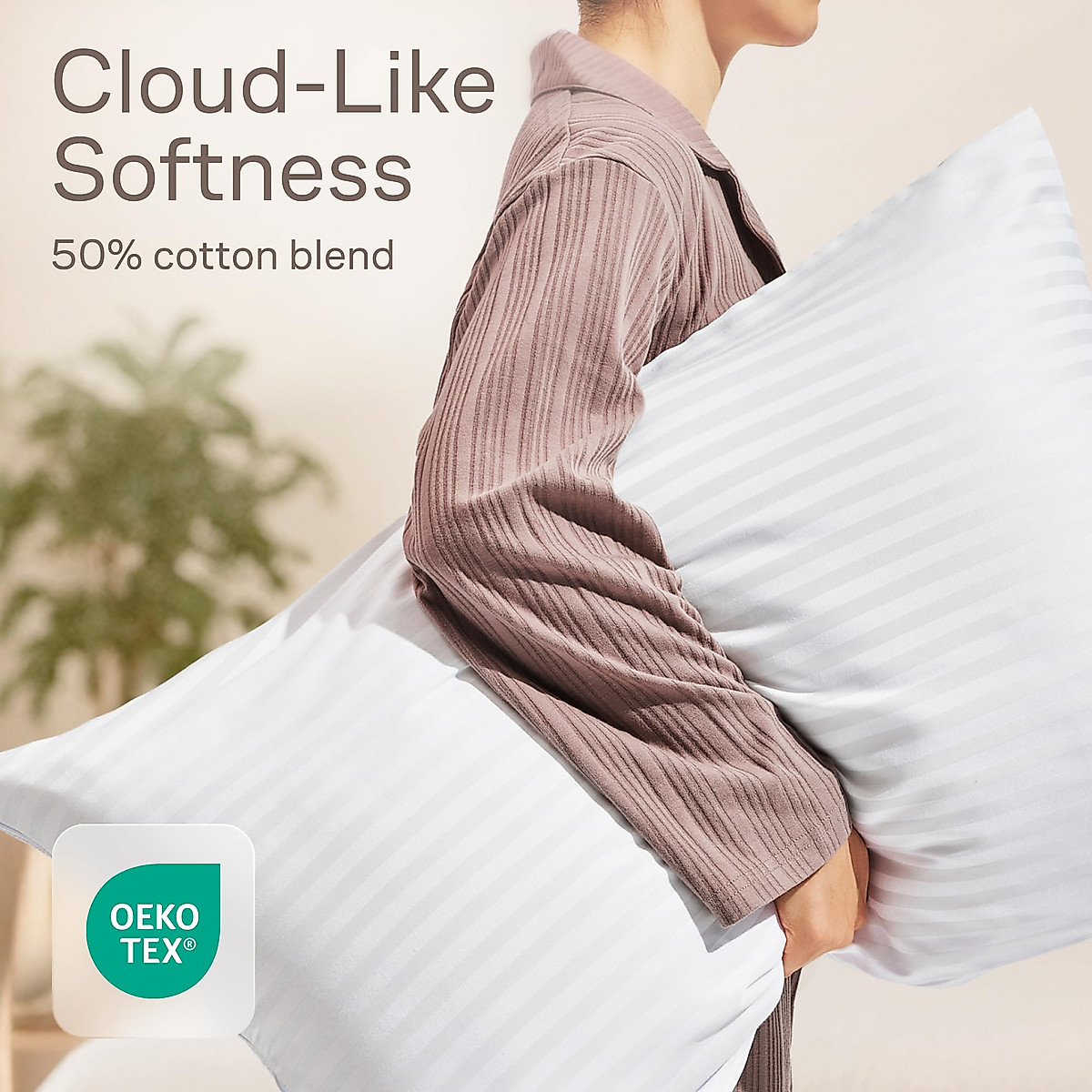 Niagara Sleep Solution 4Pack Pillow Protectors Standard 20x26 Inches Cotton Sateen Blend Tight Weave Size High Thread Count Zippered White Hotel Quality Non Noisy