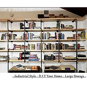 BIXIRAO Industrial Wall Mounted Iron Floating Pipe Shelves/Shelving/Racks/Storage/Bookcases/Brackets, DIY Open Bookshelves/Shelving for Kitchen/Office, Retro Black (5-Tier Shelf Brackets-B)