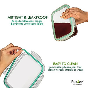 Fusion Gourmet Set of 8 Same Size Glass Food Storage Containers with Lids [4.4 cup 35 oz ea.] Airtight, Leak proof, Oven, Microwave & Freezer Safe, Reusable Meal Prep Set, Stain & Odor Resistant