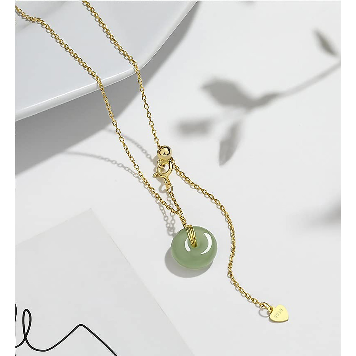 LIKEYO Jade Necklace - Jade Necklaces for Women, Natural Hetian Jade Pendants for Women, Green jade necklace, 925 Sterling Silver Gold Jade Jewelry for Women