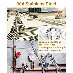VIGRUE 304 Stainless Steel Single Ear Hose Clamps with Pincer, 105PCS 3/8'' to 1'' Stepless Hose Clamps with Pipe Clamp Tool, Pex Cinch Clamps Rings Tool Assortment Kit