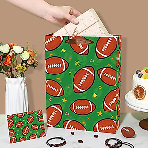 Football Gift Bag with Tissue Paper Set Football Party Gift Wrap Bags and Greeting Card Decorations for Sports Party Favor Football Birthday Goodie Treat Wrapping Bag for Boy Men Team Supplies