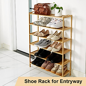 KJDFHNB 6 Tier Bamboo Shoe Rack for Closet, Free Standing Shoe Racks, Stackable Shoes Rack Organizer, Bamboo Wood Shoe Rack for Entryway and Closet Hallway (27.5" x 9.25" x 40.3")