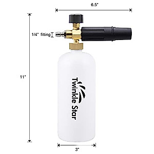 Twinkle Star Foam Cannon 1 L Bottle Snow Foam Lance with 1/4" Quick Connector, 5 Nozzle Tips for Pressure Washer