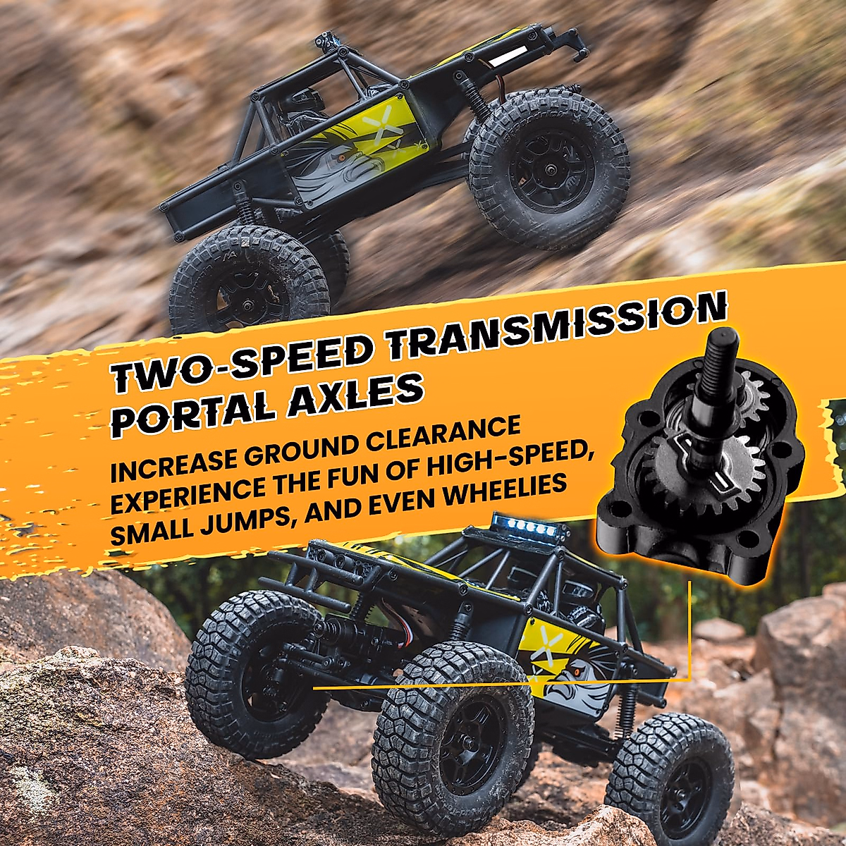 FMS RC Crawler 1/24 Lemur FCX24 4 Wheel Drive RC Rock Buggy, 2.4Ghz 380mAh Hobby Grade RC Car Model Off Road Vehicle RTR for Adults, Green/Orange/Red